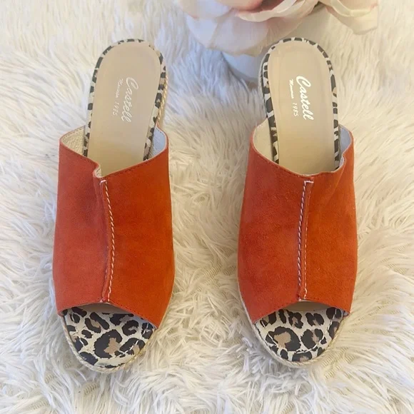 Castell | Shoes | New Castell Red Suede Platform Woven Wedge Sandals ...